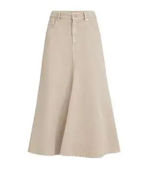 Brunello Cucinelli Cotton-linen Midi Skirt - Brown