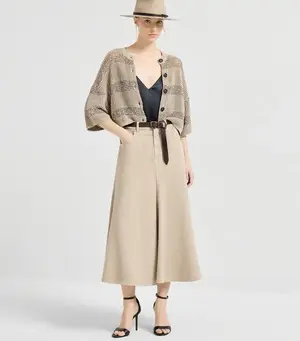 Brunello Cucinelli Cotton-linen Midi Skirt - Brown