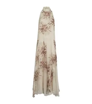 Brunello Cucinelli Silk Halterneck Maxi Dress - Beige