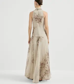 Brunello Cucinelli Silk Halterneck Maxi Dress - Beige