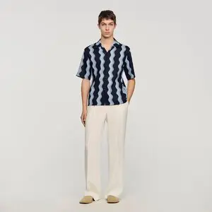 Sandro Printed Linen Shirt - Navy Blue