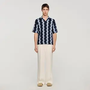 Sandro Printed Linen Shirt - Navy Blue