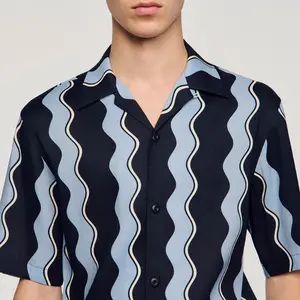 Sandro Printed Linen Shirt - Navy Blue