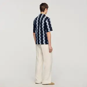 Sandro Printed Linen Shirt - Navy Blue