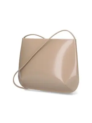 FANE Shiny Leather Shoulder Bag - Beige