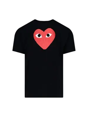 Play Comme Des Garcon T-shirt Heart Print - Black