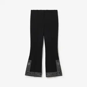 Burberry Cropped Embroidered Wool Silk Flared Trousers - Black