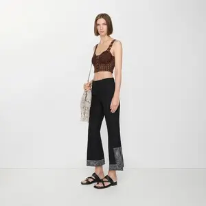 Burberry Cropped Embroidered Wool Silk Flared Trousers - Black