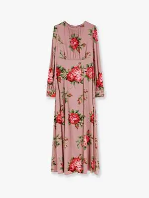Dolce & Gabbana Long Silk Dress With Rose Bouquet Print - Multicolor