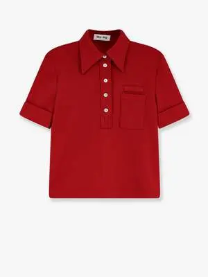 Miu Miu Polo Shirt With Lettering Logo Patch - Red