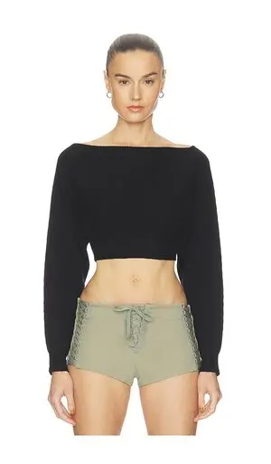 HAELO Off-the-shoulder Cropped Merino Wool Sweater