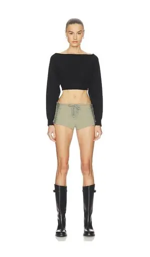 HAELO Off-the-shoulder Cropped Merino Wool Sweater