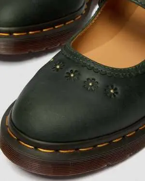 Dr. Martens Flower Mary Jane Leather Shoes - Green