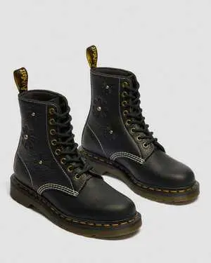 Dr. Martens 1460 Pascal Flower Leather Boots - Black