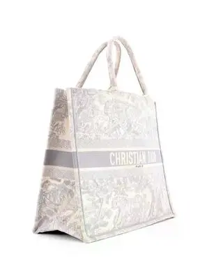 Dior Book Embroidered Canvas Large Tote - Grey