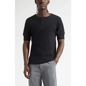 LEMAIRE Cotton & Linen Blend Rib Henley - Black