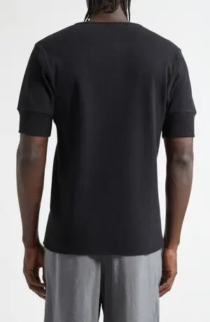 LEMAIRE Cotton & Linen Blend Rib Henley - Black