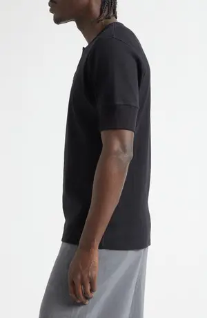 LEMAIRE Cotton & Linen Blend Rib Henley - Black