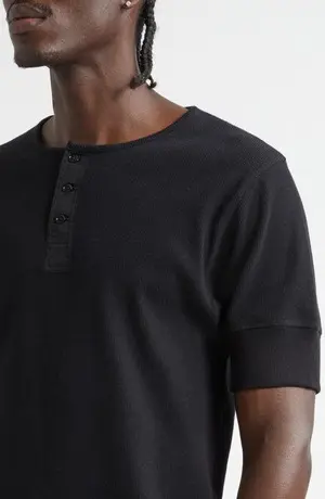 LEMAIRE Cotton & Linen Blend Rib Henley - Black