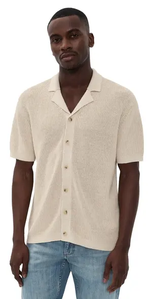 Onia Silk Linen Camp Shirt - Melange Taupe