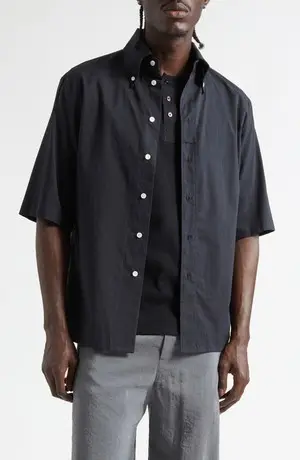 LEMAIRE Short Sleeve Cotton Muslin Button-down Shirt - Squid Ink