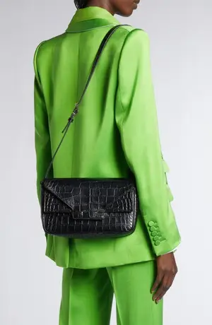 TOM FORD Small Aube Croc-embossed Leather Shoulder Bag - Black