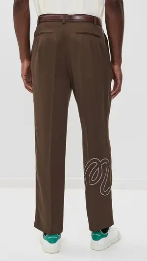 MALBON Straight Leg Twill Pants - Brown