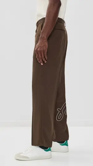 MALBON Straight Leg Twill Pants - Brown