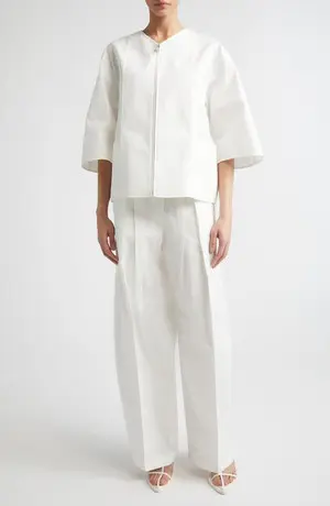 JIL SANDER Darted Sleeve Cotton & Silk Poplin Zip Jacket