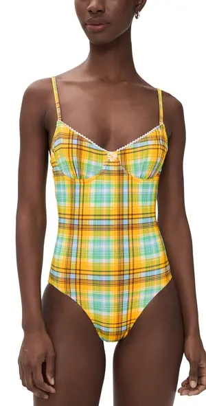 Solid & Striped The Taylor Piece Plaid One-piece Swimsuit With Lace Trim - Multi Plaid