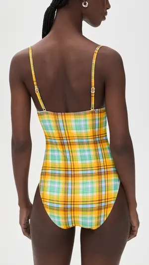 Solid & Striped The Taylor Piece Plaid One-piece Swimsuit With Lace Trim - Multi Plaid