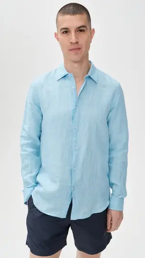 Orlebar Brown Giles Stitched Linen Shirt - Riviera