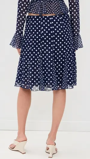 GUIZIO Polka Dot Godet Midi Skirt - Navy Dot