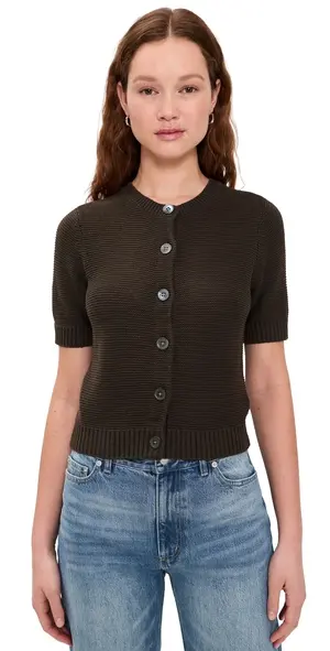 ALEX MILL Elle Linen Cotton Cardigan - Roasted Bean