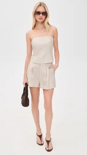 Good American Linen Blend Trouser Shorts