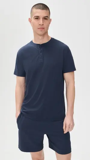 Lunya Slumberknit Henley Tee - Deep Blue