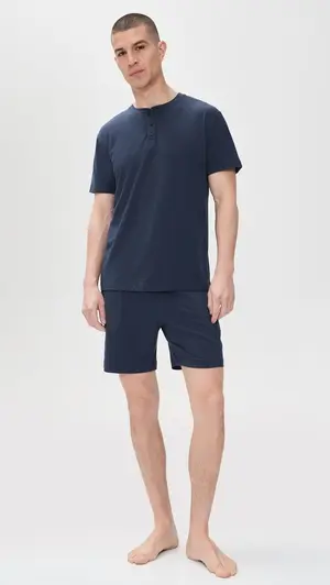 Lunya Slumberknit Henley Tee - Deep Blue