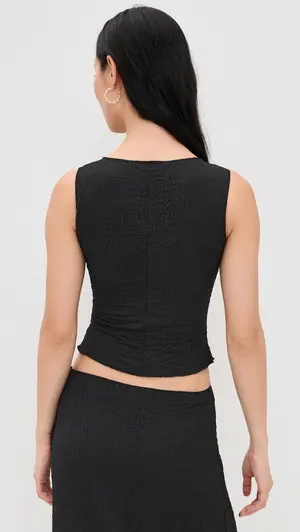 LISA SAYS GAH Button-placket Sleeveless Knit Top - Caviar