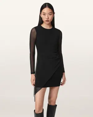 ALLSAINTS Riley Slim Fit Floral Mini Dress - Black