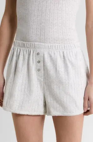 ETAM Katell Pointelle Cotton Pajama Shorts - Grey