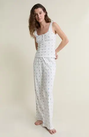 ETAM Katell Pointelle Cotton Pajama Pants - Ecru