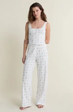 ETAM Katell Pointelle Cotton Pajama Pants - Ecru