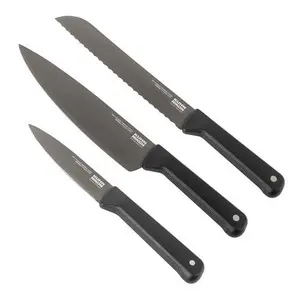 KUHN RIKON Iced 3 Piece Knife Set, Paring, Chef, Bread - Black