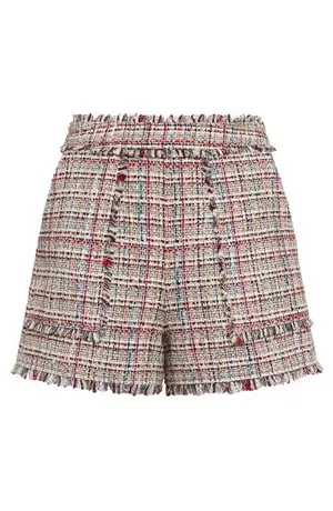 Cinq À Sept Allen Wildflower Tweed Shorts With Fringe Trim - Ivory Multi