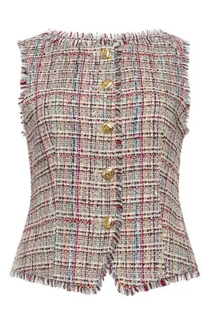 Cinq À Sept Camen Wildflower Fringe Trim Tweed Vest