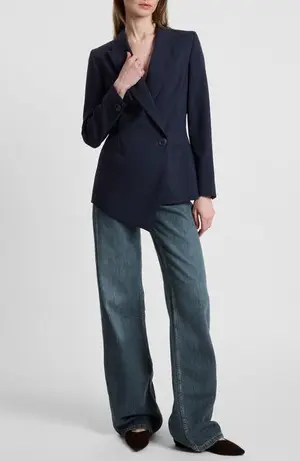 Santorelli Mara Asymmetrical Blazer In Virgin Wool Stretch