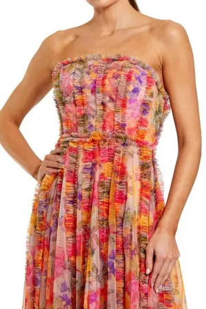 Mac Duggal Ankle Length Strapless Floral Ruffle Gown - Multi