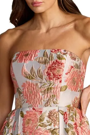 Mac Duggal Strapless Floral Brocade Ball Gown With Pockets