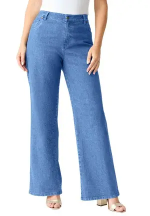 Roaman's Stretch Wide Leg Jeans - Light Stonewash