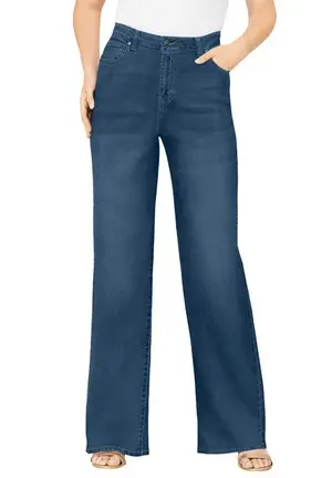 Roaman's Stretch Wide Leg Jeans - Medium Stonewash
